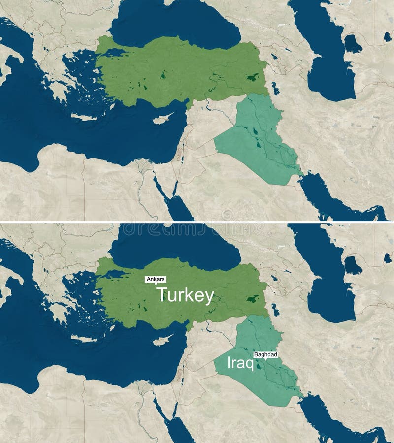 The Map of Iraq and Turkey with Text, Textless Stock Illustration ...