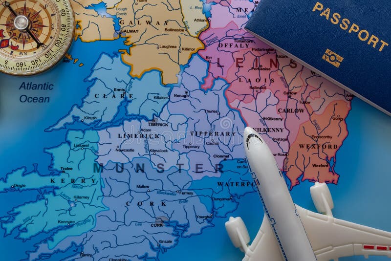 Map of Ireland with Boeing and Compass for Travel Stock Photo - Image ...
