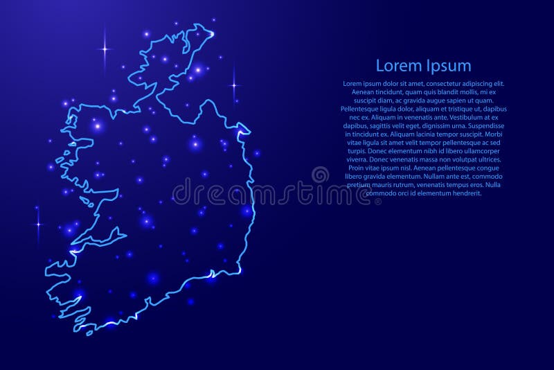 Map Ireland from the Contours Network Blue, Luminous Space Stars ...