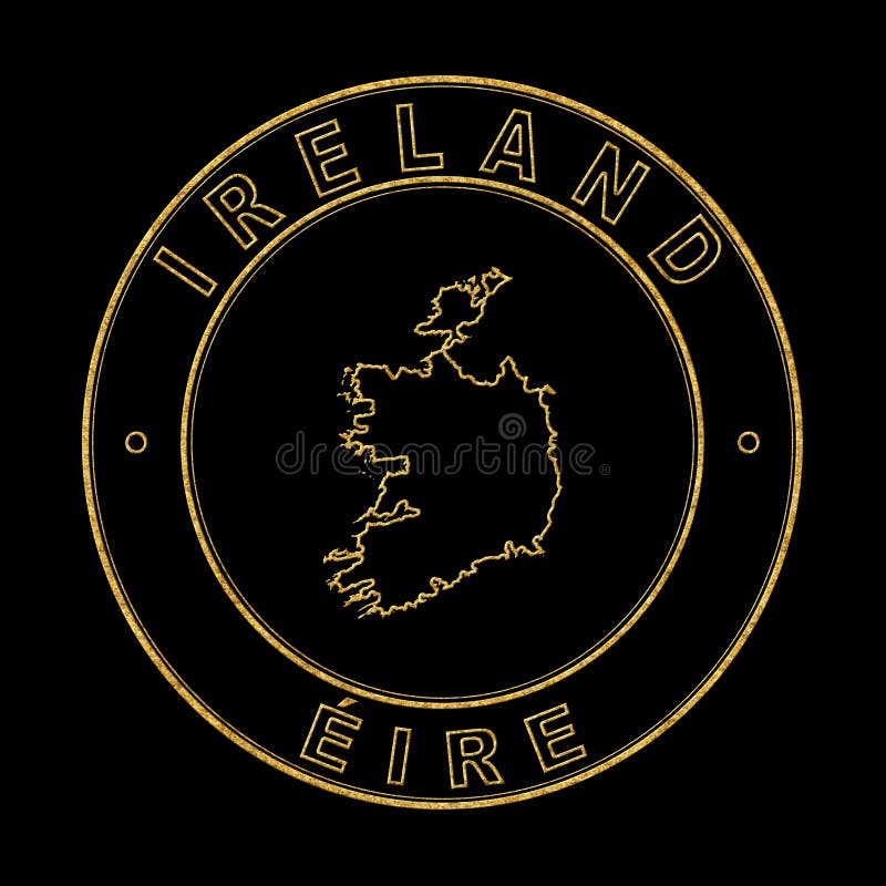 Map of Ireland, Golden Stamp Black Background Stock Illustration ...