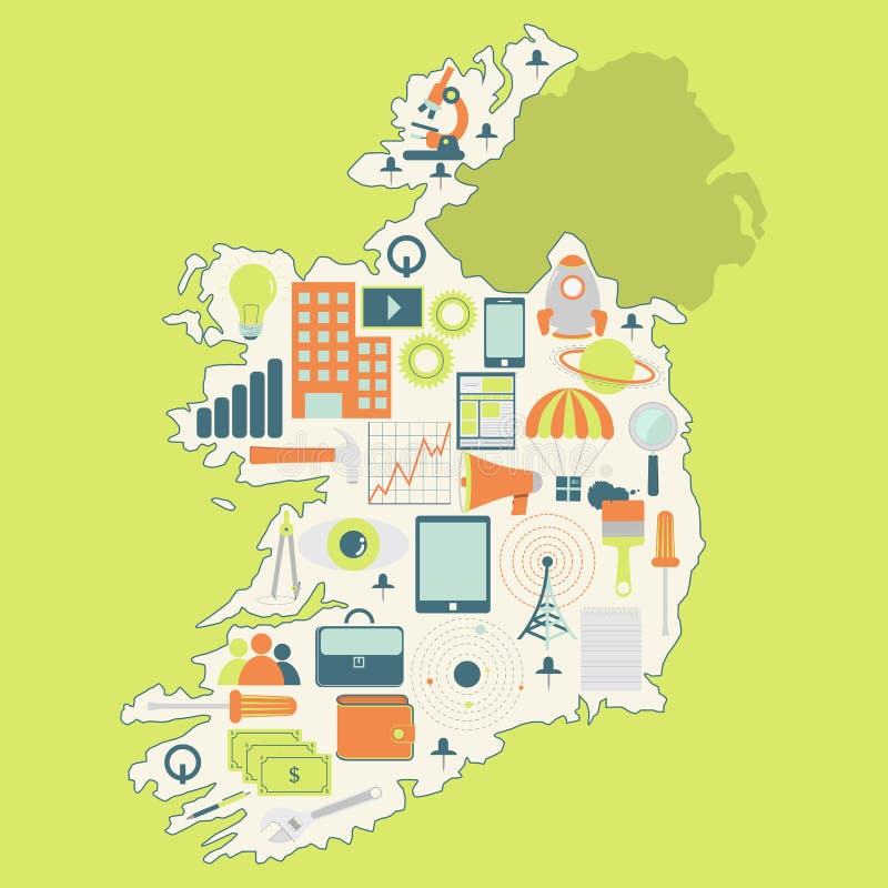 Map of Ireland with Technology Icons Stock Vector - Illustration of ...