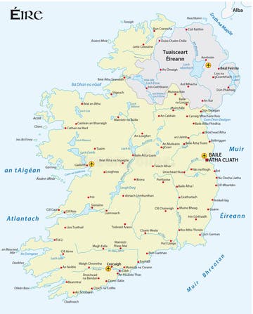 Map of the Irish Republic in Irish Gaelic Language Stock Illustration ...