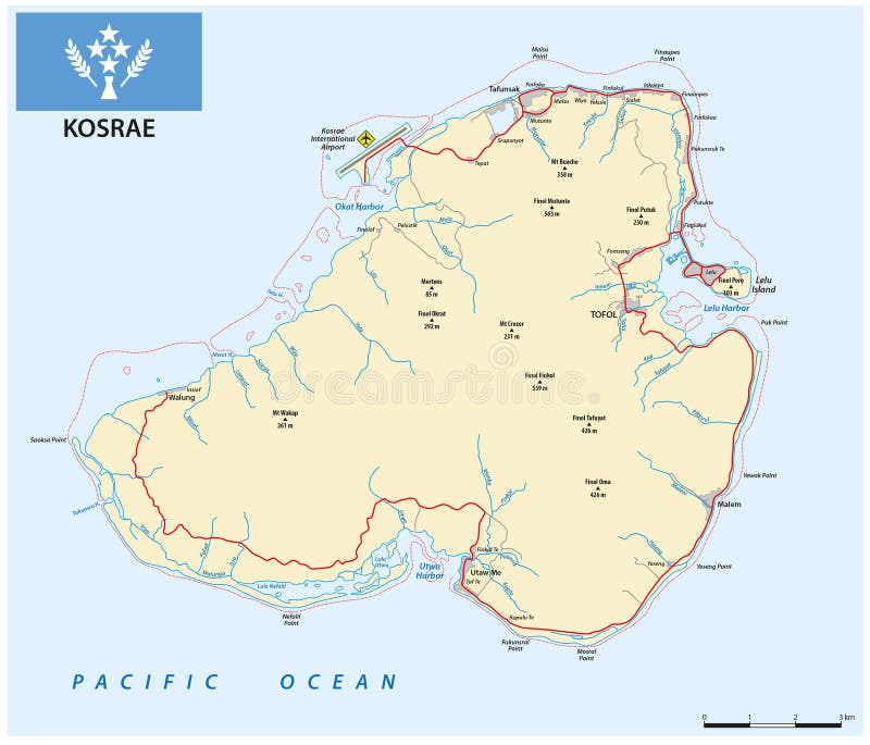 Map of the Island of Kosrae, Carolines, Micronesia Stock Illustration ...