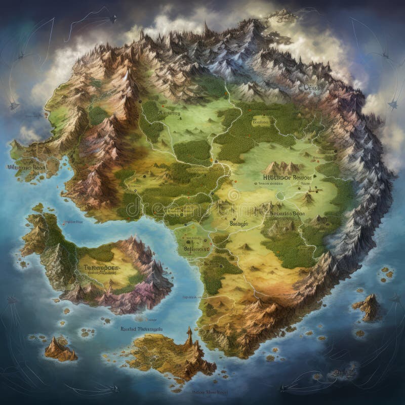 Map of a magic Island stock illustration. Illustration of paint - 284412990