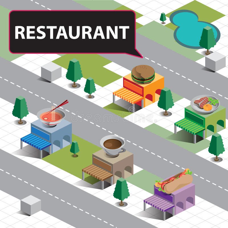 Map Isometric restaurant stock vector. Illustration of road - 67790070