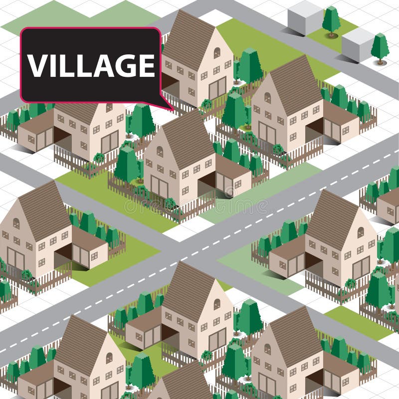 Isometric Village with Traditional House Stock Vector - Illustration of ...