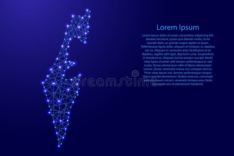 Map of Israel from Polygonal Blue Lines, Glowing Stars Illustration ...