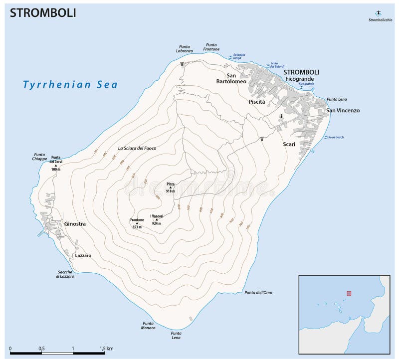 Map of the Italian Mediterranean Island of Stromboli Stock Vector ...
