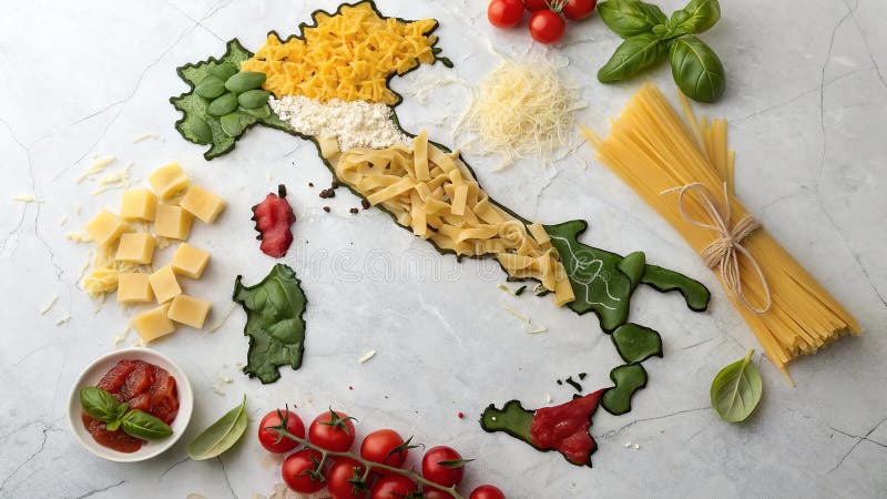 Culinary Map of Italy Made from Pasta, Cheese, and Fresh Ingredients ...