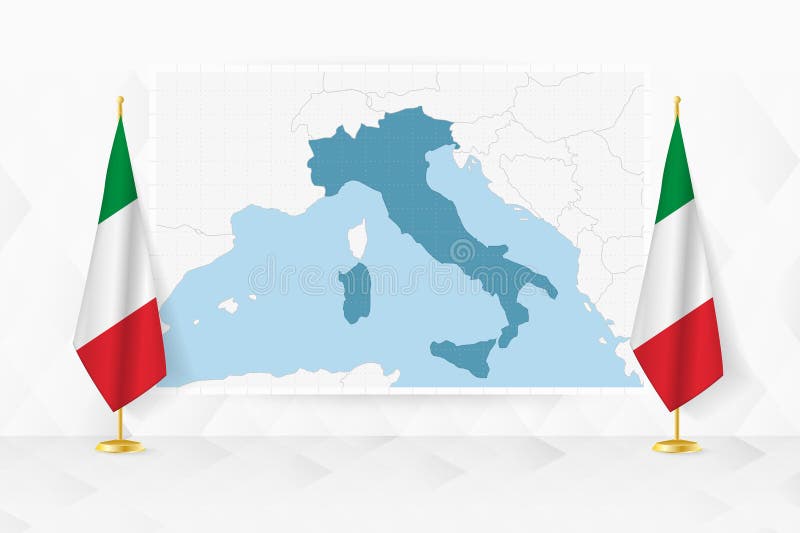 Map of Italy and Flags of Italy on Flag Stand Stock Vector ...