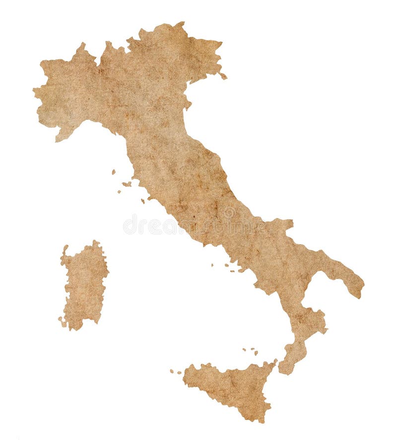 Map of Italy on Old Brown Grunge Paper Stock Illustration ...