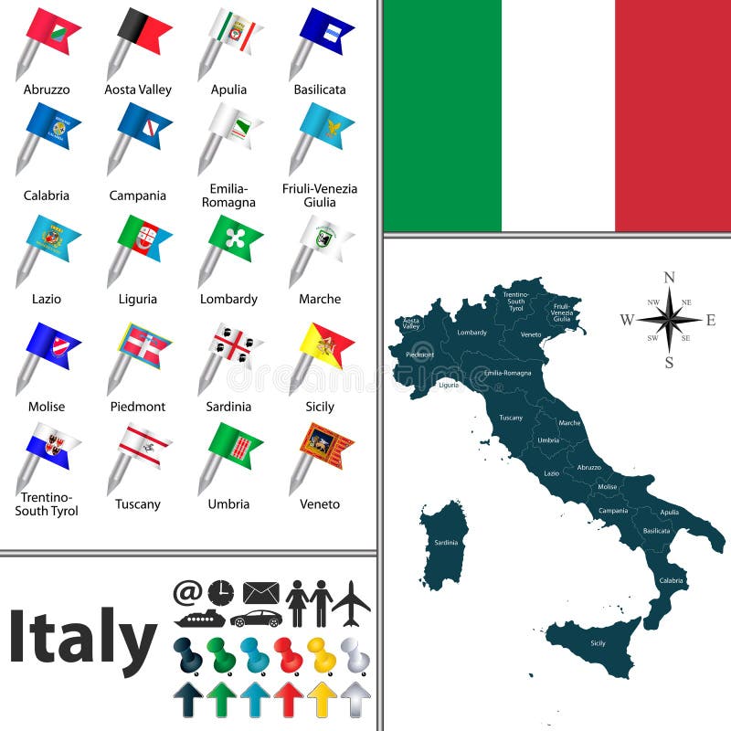 Italian Regional Flags and Map, Italy Stock Illustration - Illustration ...