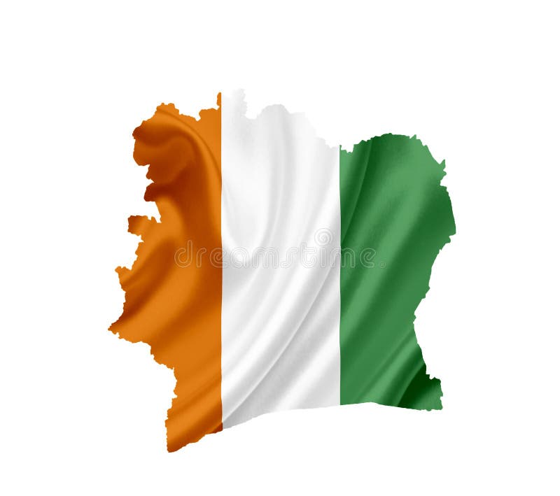 Map Of Ivory Coast With Waving Flag Isolated On White Stock Image