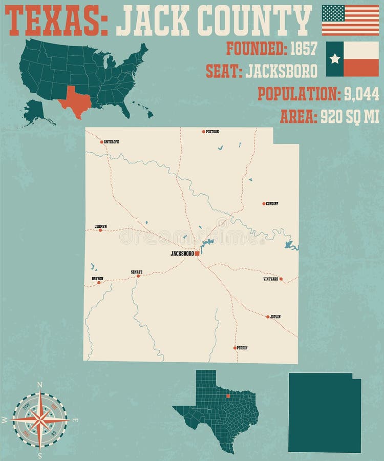 Map of Jack in Texas stock vector. Illustration of vector - 199175745