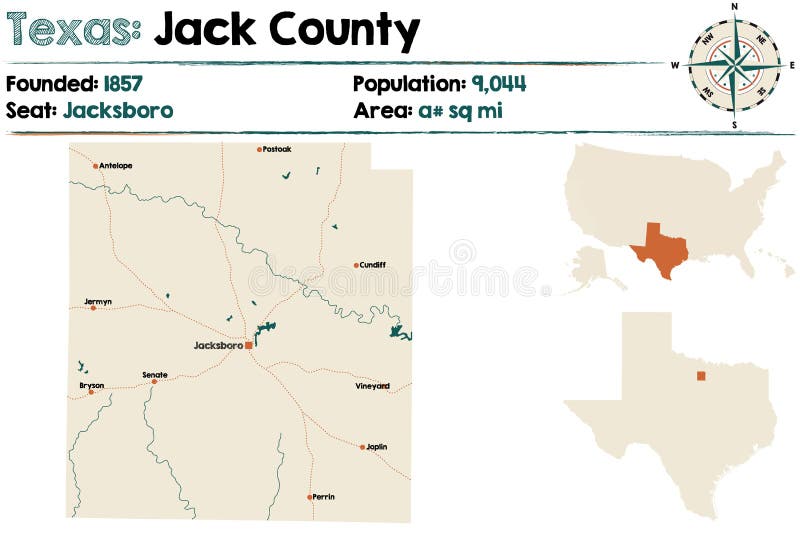 Map of Jack County in Texas Stock Vector - Illustration of county ...