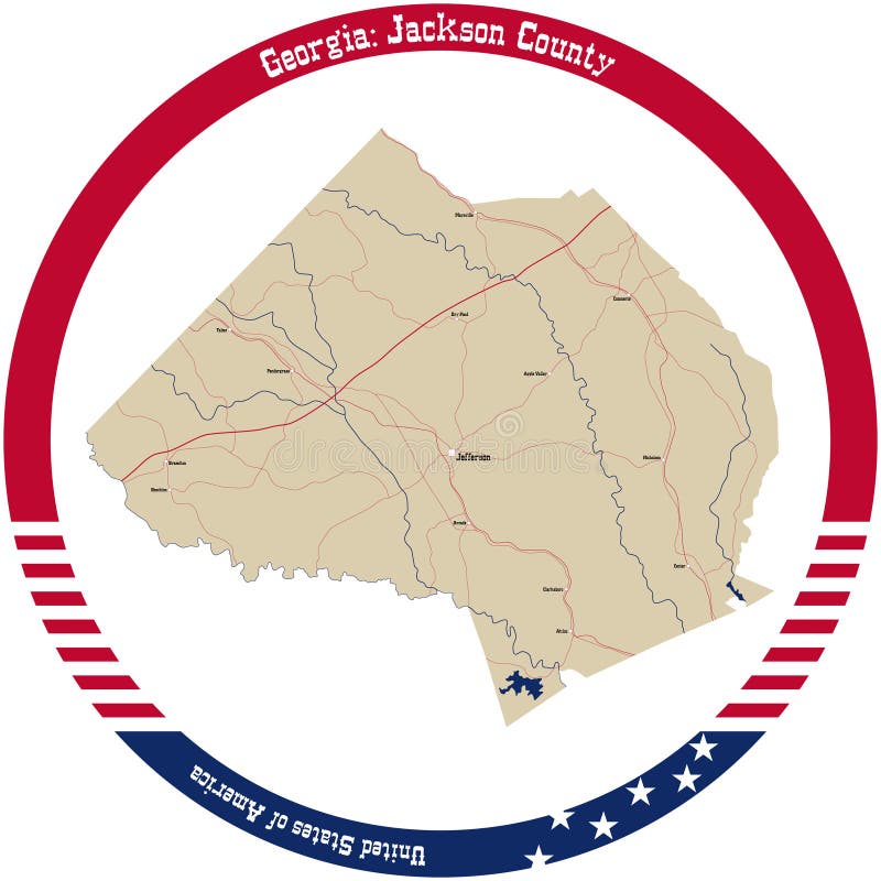 Map of Jackson County in Georgia, USA Stock Vector - Illustration of ...