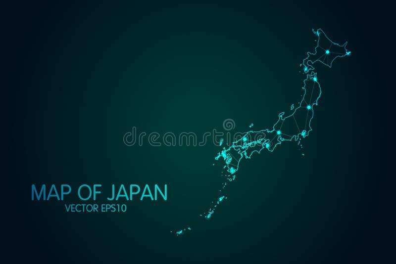 Map of Japan - with Glowing Point and Lines Scales on the Dark Gradient ...