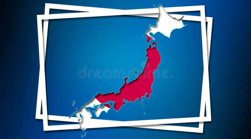 Map of Japan Land Border with Flag in White Frames Stock Illustration ...