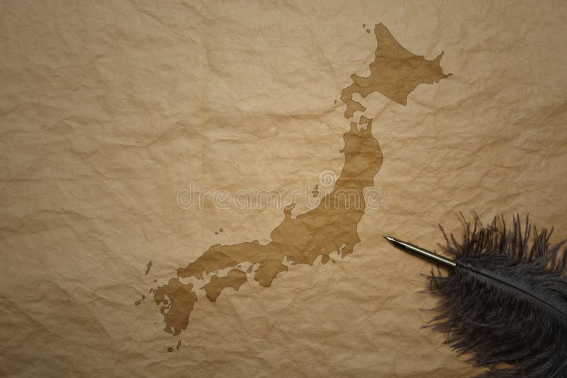 Map of Japan on a Old Paper Background with Old Pen Stock Illustration ...