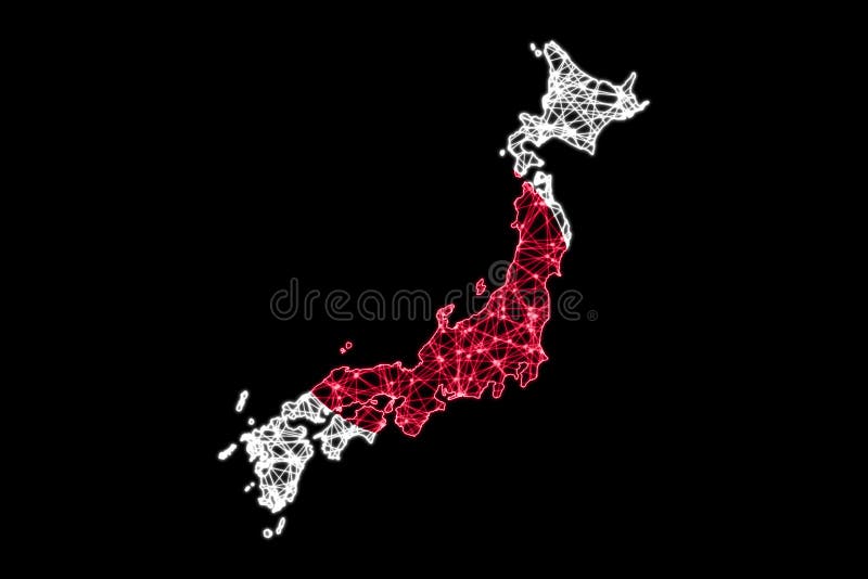 Map of Japan, Polygonal Mesh Line Map Stock Illustration - Illustration ...