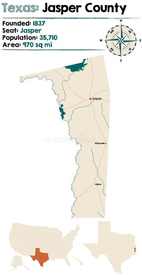 Map of Jasper County in Texas Stock Vector - Illustration of colorful ...