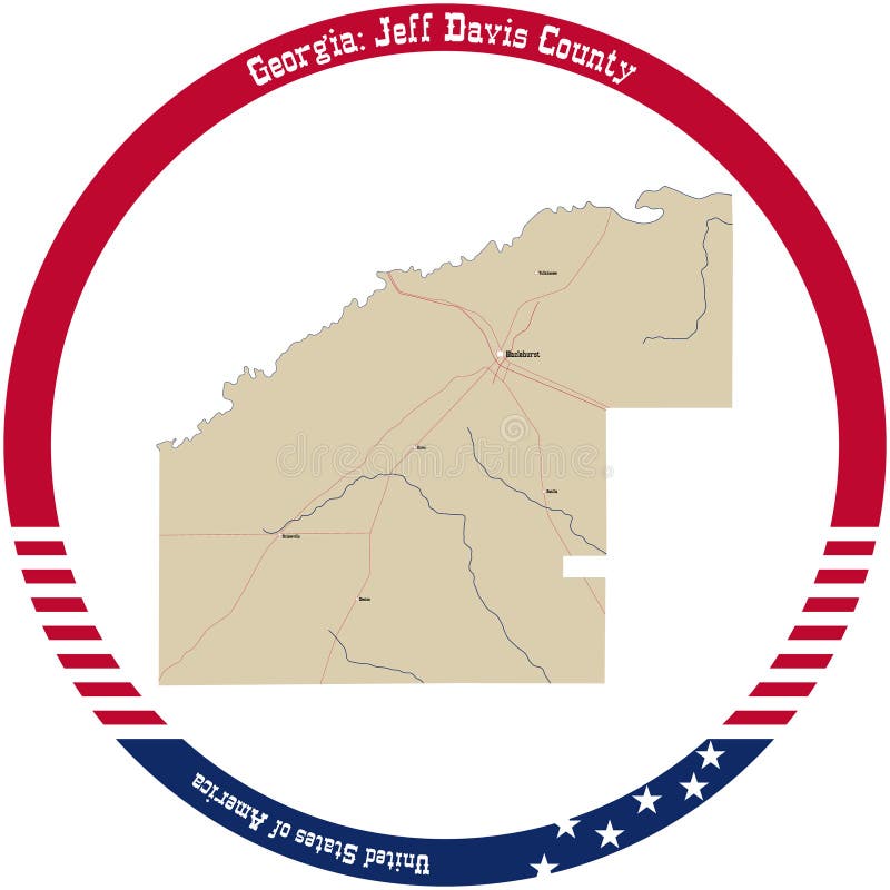 Map of Jeff Davis County in Georgia, USA Stock Illustration ...