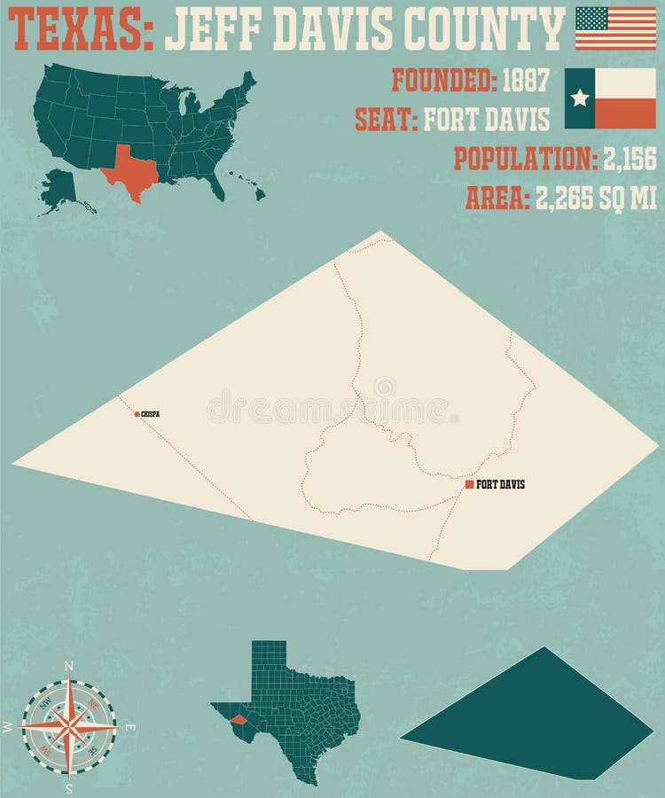 Map of Jeff Davis County in Texas Stock Vector - Illustration of roads ...
