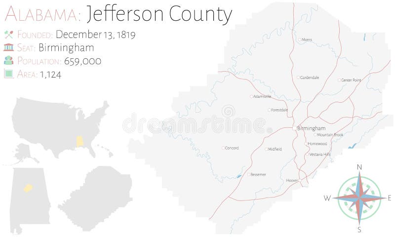 Map of Jefferson County in Alabama Stock Vector - Illustration of ...