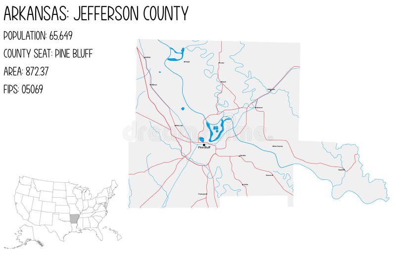 Map of Jefferson County in Arkansas, USA. Stock Vector - Illustration ...