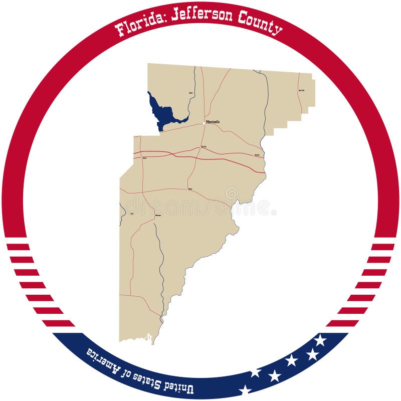 Map of Jefferson County in Florida, USA. Stock Vector - Illustration of ...