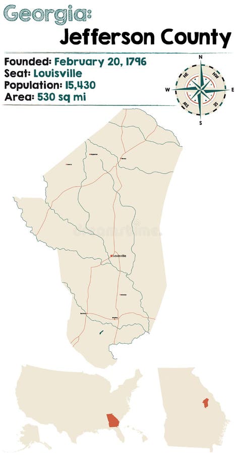 Map of Jefferson in Georgia Stock Vector - Illustration of vector ...