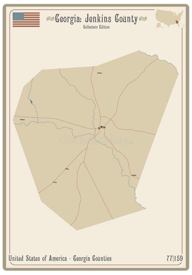 Map of Jenkins County in Georgia Stock Vector - Illustration of highway ...