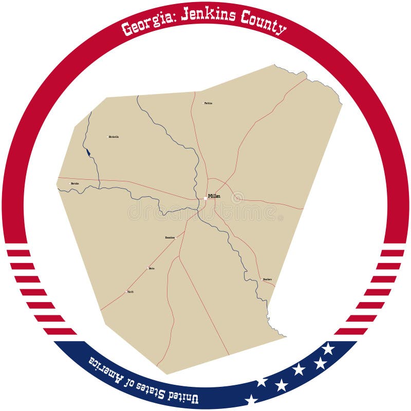 Map of Jenkins County in Georgia, USA Stock Vector - Illustration of ...