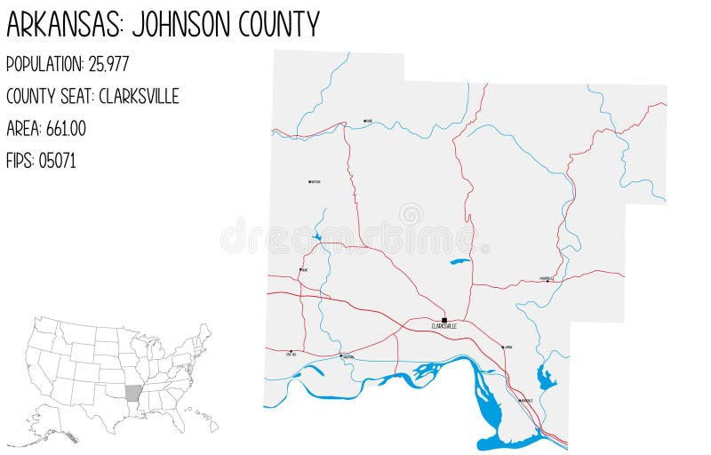 Map of Johnson County in Arkansas, USA. Stock Vector - Illustration of ...