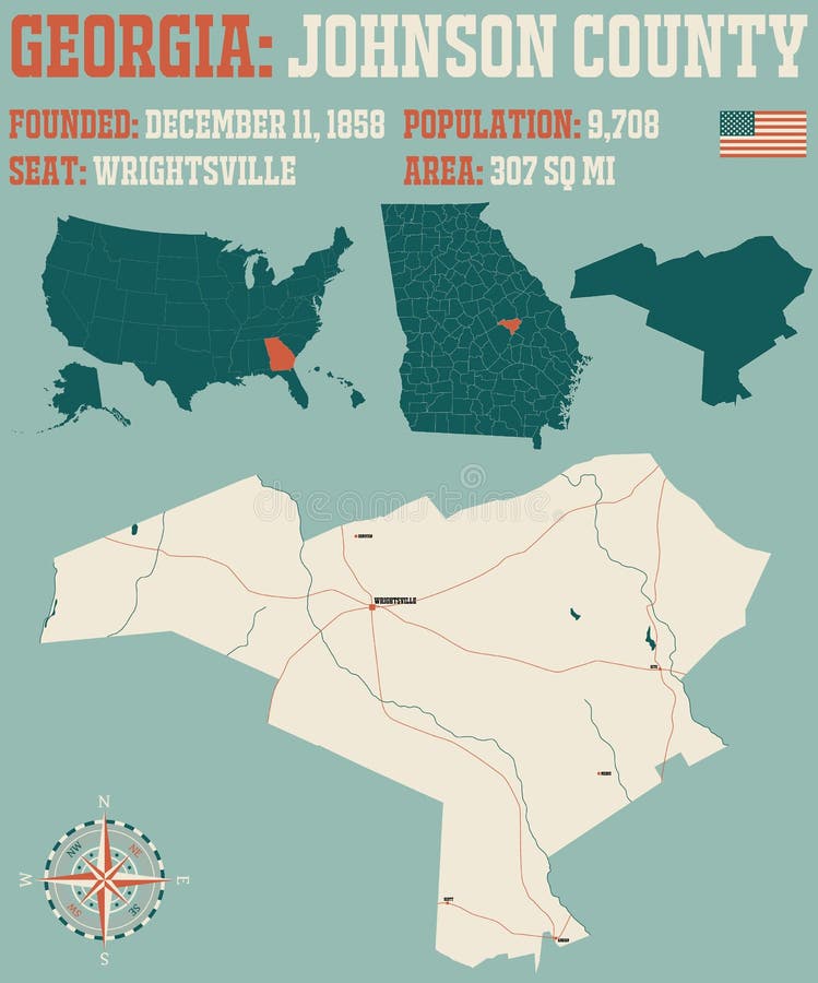 Map of Johnson County in Georgia Stock Vector - Illustration of ...
