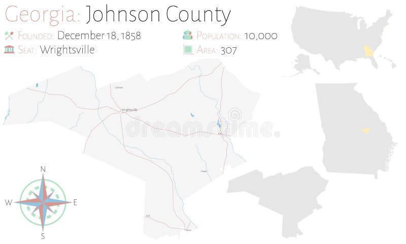 Map of Johnson County in Georgia Stock Vector - Illustration of ...
