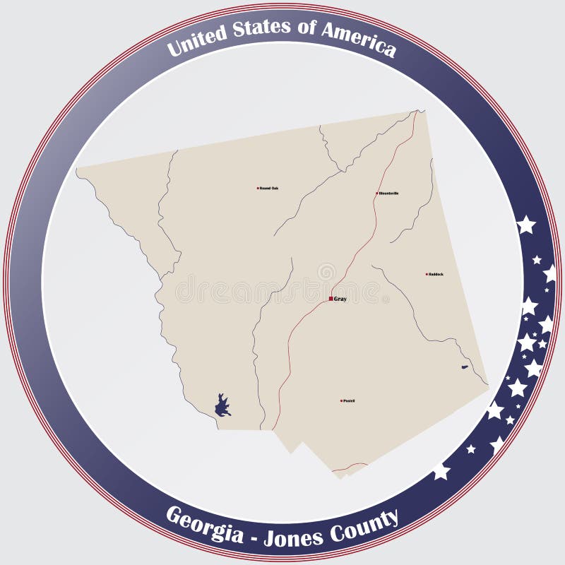 Map of Jones County in Georgia Stock Vector - Illustration of freeway ...