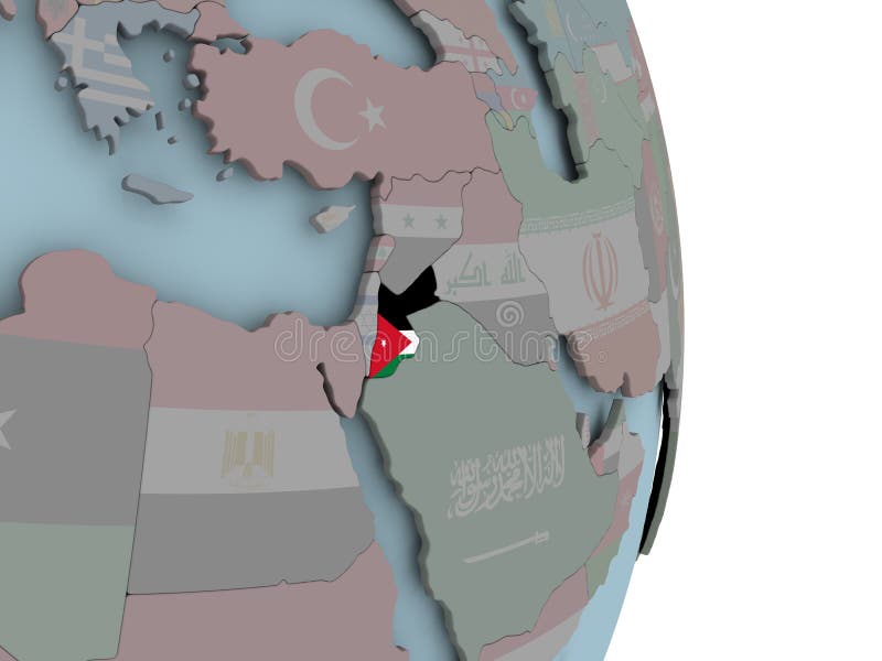 Map of Jordan on Political Globe with Flag Stock Illustration ...