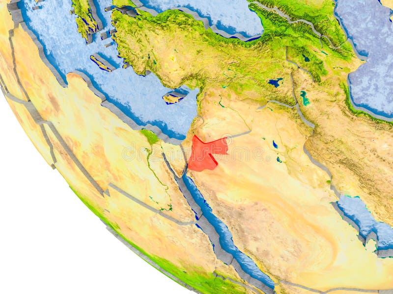 Map of Jordan on globe stock illustration. Illustration of render ...