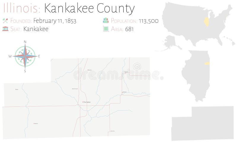 Map of Kankakee County in Illinois Stock Illustration - Illustration of ...