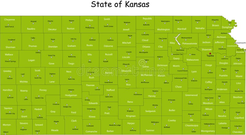 Map of Kansas stock vector. Illustration of travel, counties - 10461674