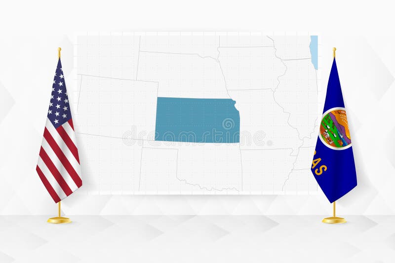 Map of Kansas and Flags of Kansas on Flag Stand Stock Vector ...