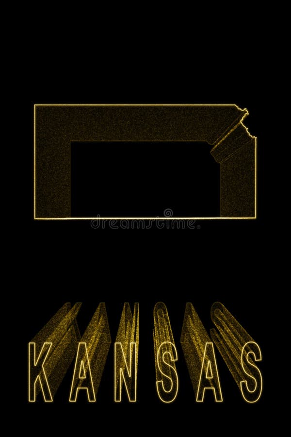 Map of Kansas, Gold Map on Black Background Stock Illustration ...