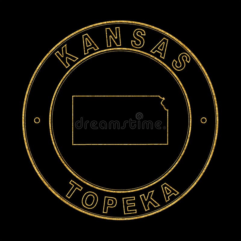Map of Kansas, Golden Stamp Black Background Stock Illustration ...