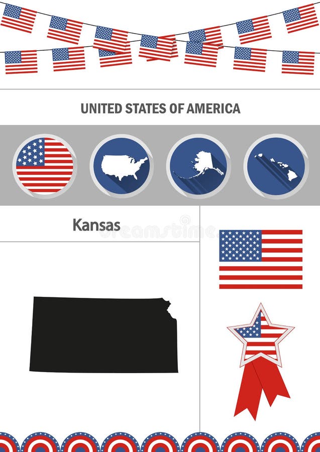 Map of Kansas. Set of Flat Design Icons Nfographics Elements Wit Stock ...
