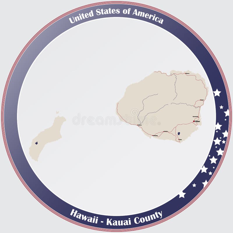 Map of Kauai County in Hawaii Stock Vector - Illustration of kauai ...