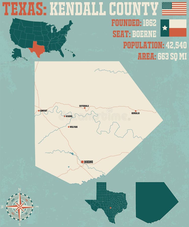 Map of Kendall County in Texas Stock Vector - Illustration of colorful ...
