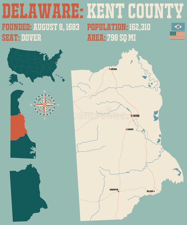 Map of Kent County in Delaware Stock Vector - Illustration of ...