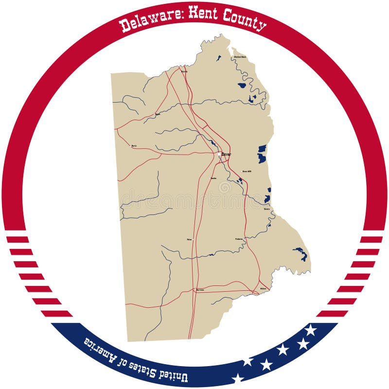 Map of Kent County in Delaware, USA Stock Vector - Illustration of ...