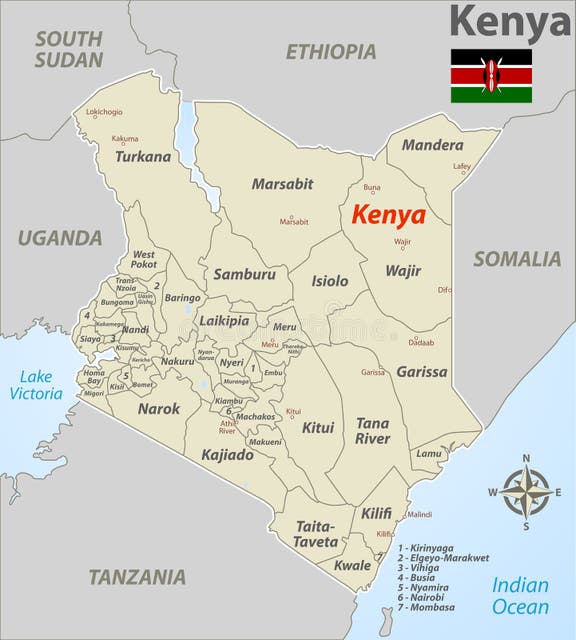 Map of Kenya with Cities stock vector. Illustration of mombasa - 221109010